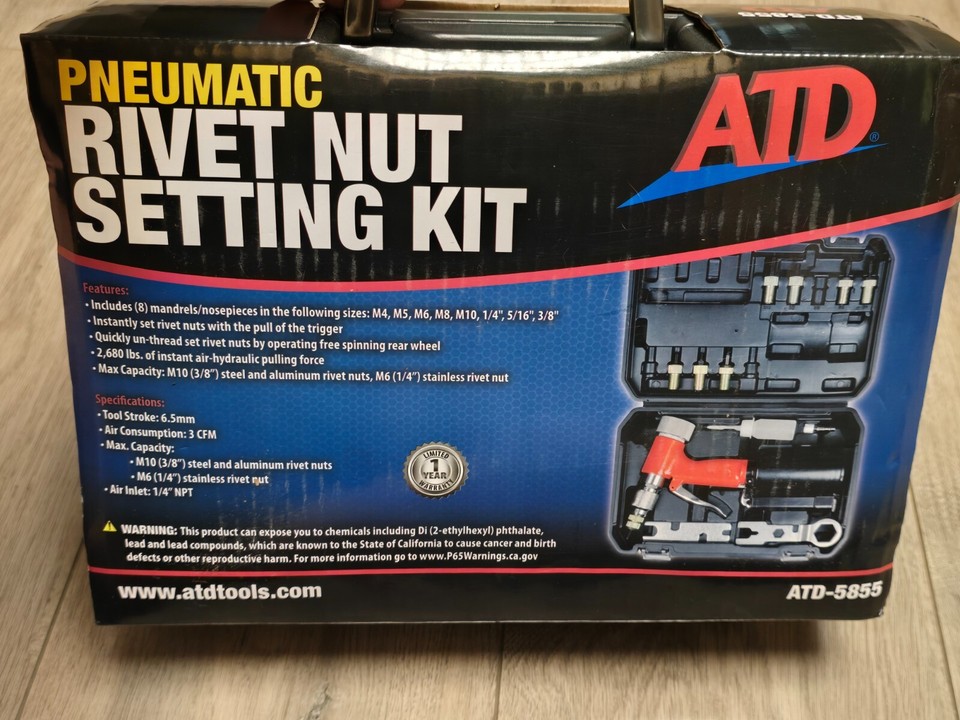 ATD Tools Air Hydraulic Rivet Nut Air Gun Kit Nut-Sert up to 3/8" #5855 ...