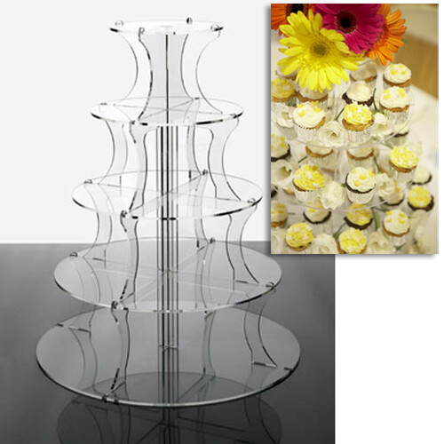 Cupcake Stand 5 Tier - ROUND CLEAR Perspex Tower for Weddings and Party ...