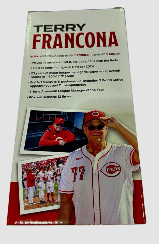 TERRY FRANCONA BOBBLEHEAD!!! 2025 CINCINNATI REDS COMMUNITY FUND!!! NIB ...