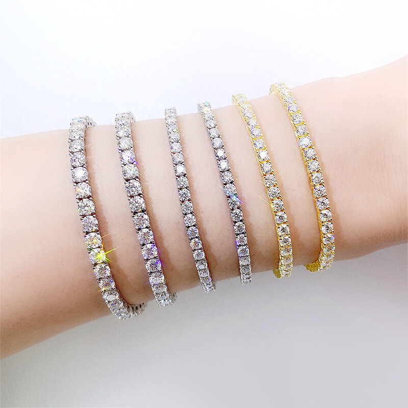 2-3mm Moissanite Tennis Chain Bracelet Women 925 Sterling Silver Pass ...