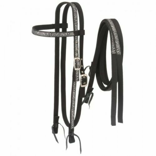 Tough 1 zebra pattern nylon horse size headstall and reins horse tack ...
