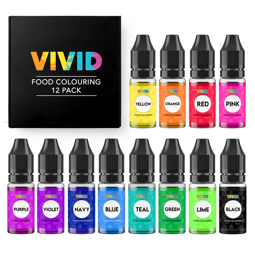 VIVID Food Colouring | 12 10ml Bottles | Edible Concentrated Liquid ...