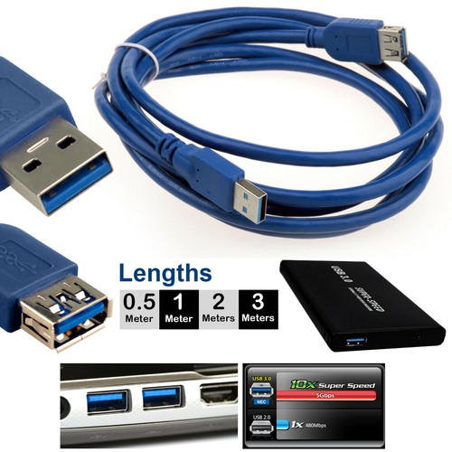 USB High Speed 3.0 Extension Cable Lead Male To Female PC 0.5m -1m - 2m ...