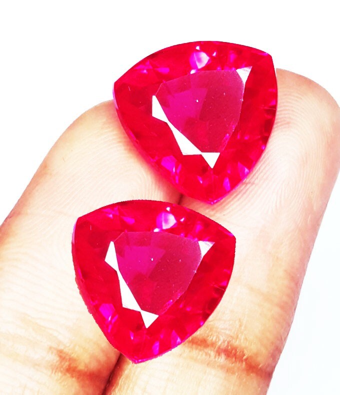 Loose Gemstone Natural Red Ruby 8-10 Ct CERTIFIED Pair Fine Trillion ...