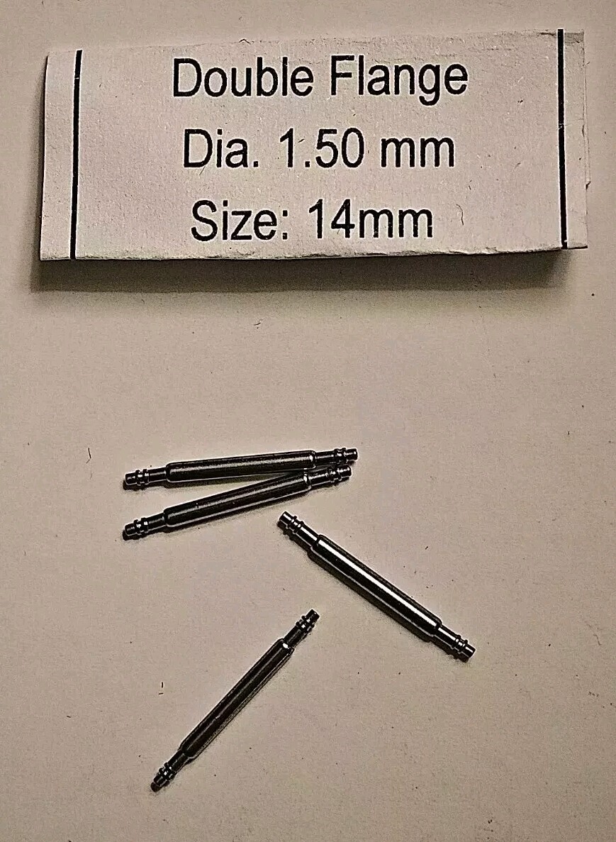 4 New Springbars Spring Bars 14mm Double Flanged Stainless Steel 1.50mm ...