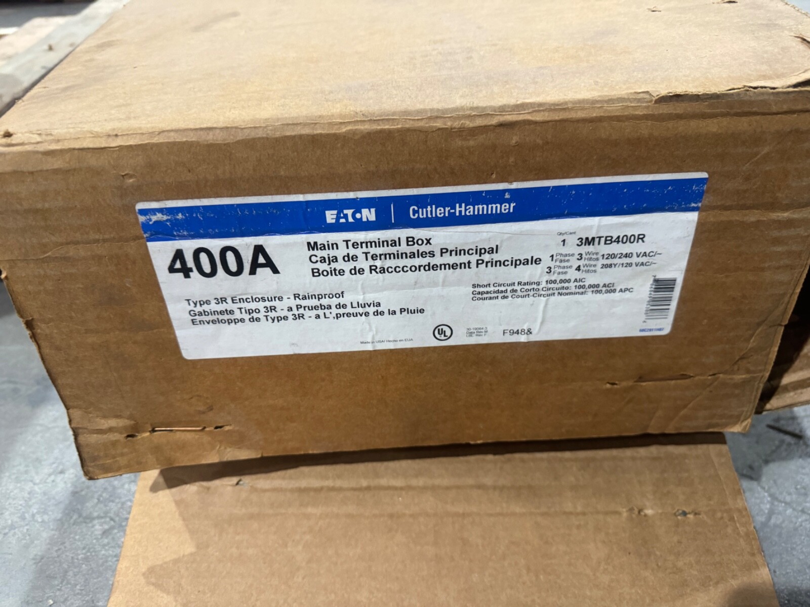 Eaton 3MTB400R Main Terminal Box 120/208v 400a NEMA 3R Enclosure | eBay