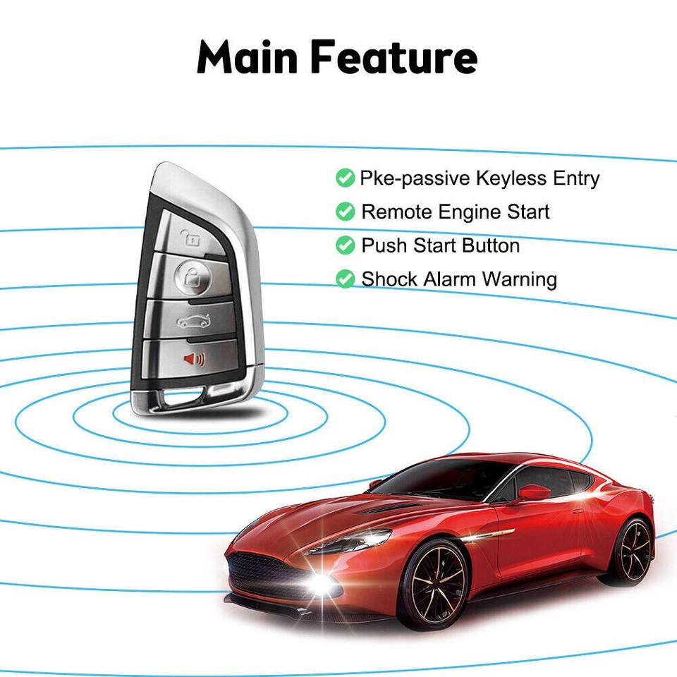 Car Keyless Entry Engine Start Alarm System Push Button Remote Starter ...
