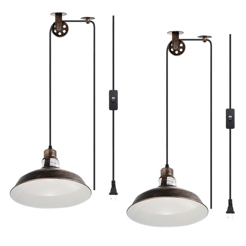 2Pcs Plug in Pendant Lighting Vintage Industrial Hanging Light Bronze ...