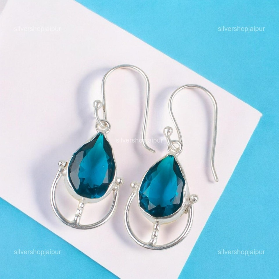 Natural APATITE Drop Dangle Good Luck Throat Chakra Earrings 925 Solid ...