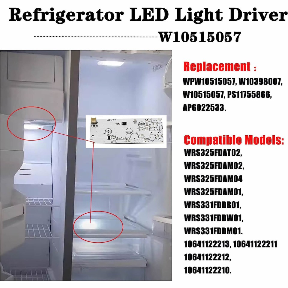 W10515058 W10515057 For whirlpool kenmore refrigerator led light,3pcs ...