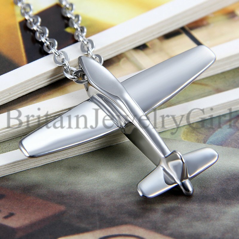 Polished Airplane Charm Air Line Vacation Pendant Stainless Steel Chain ...