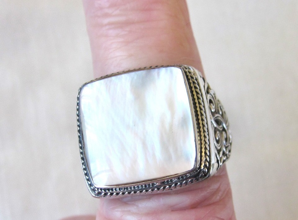 Men's / Women's Mother of Pearl Ring / size 12 / 925 Sterling Silver ...