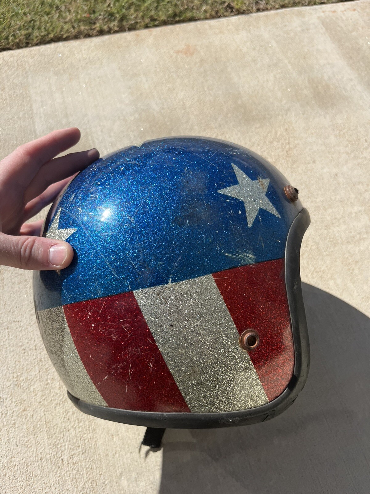 Vtg Stars & Stripes Captain America Motorcycle Metal Flake Helmet Sz S ...