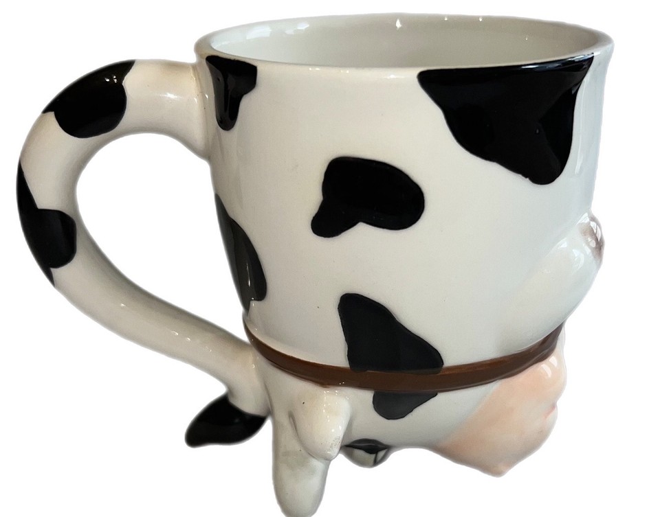 Ceramic Dairy Milk Cow Coffee Mug Tea Cup Bottoms Up Cow Tail Handle ...