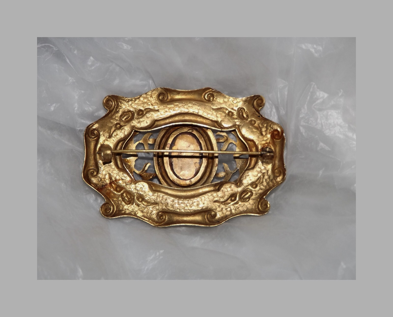 Antique Victorian Sash Pin Rare Art Glass Cab Stone N… - Gem