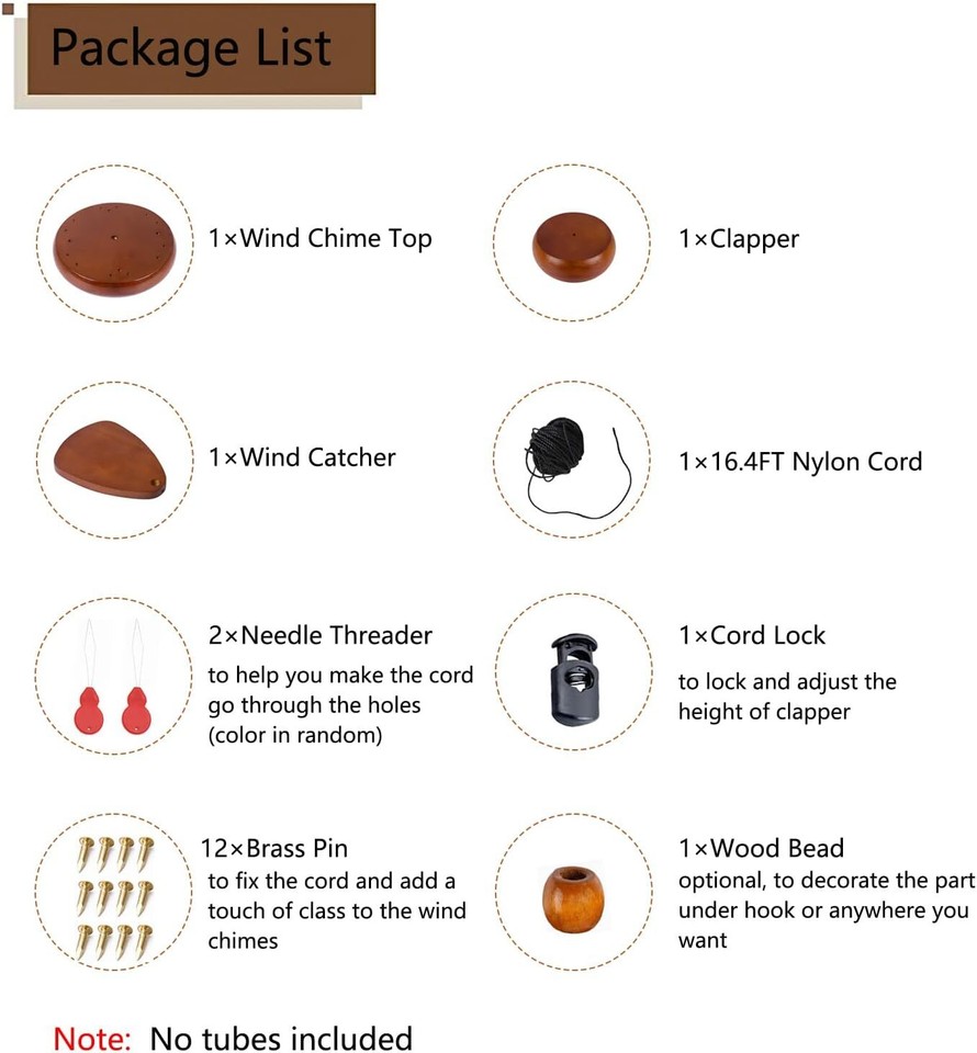 Wind Chime Parts Replacement, 20 PCS Wood Wind Chime Repair Kit ...