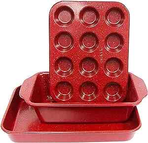 Toaster Oven 3pc Set (Baking, Loaf and Mini Muffin Pan 12 Cup) () Red ...