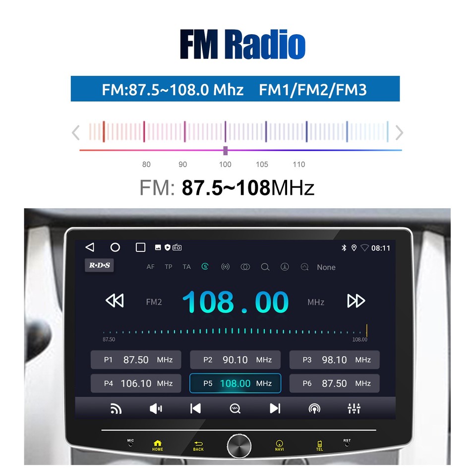 10" Single DIN Car Stereo Radio Rotatable Apple CarPlay Android Auto FM ...