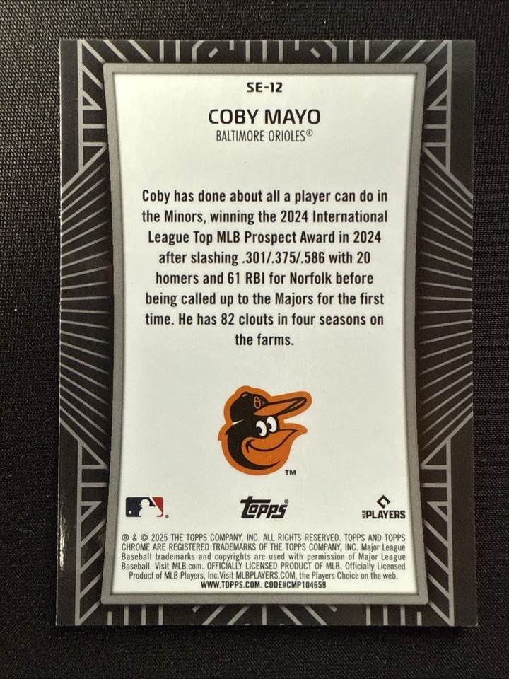 Coby Mayo Rookie Card RC 2025 Topps Chrome Shadow Etch SP #SE-123 | eBay