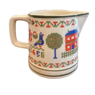 Cross Stitch Needlepoint Cream Pitcher Sampler design Made in Japan ...