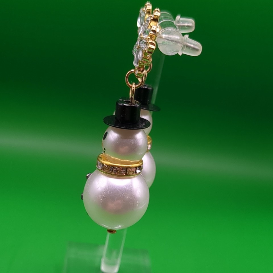 Snowman Dangle Drop Earrings, White Gold Black Plastic Metal, Butterfly ...