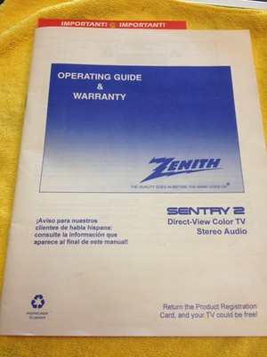Zenith Sentry 2 Owners Manual Direct-view Color Tv Operating Guide ...
