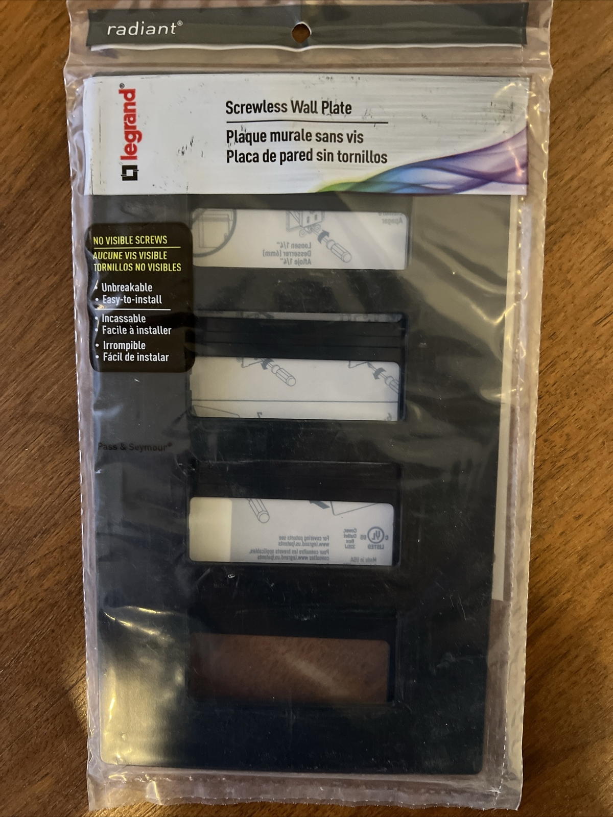 Legrand RADIANT Wall Plate 4 Gang Decora Cover Screwless Plastic Black ...