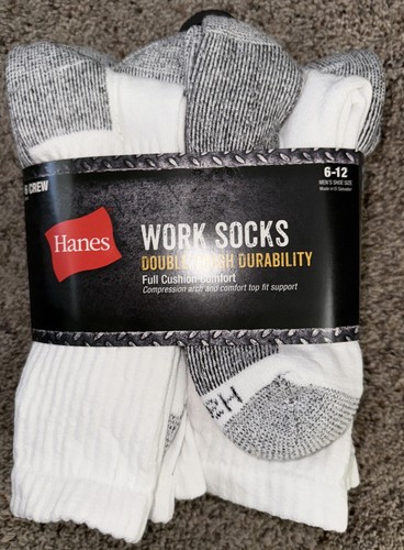 Hanes Men's Crew Socks 6-Pack Work FreshIQ Fully Cushioned Compression ...