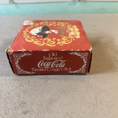 Coca-Cola set of 6 Coasters and Old fashioned Tin container Soda Beer ...