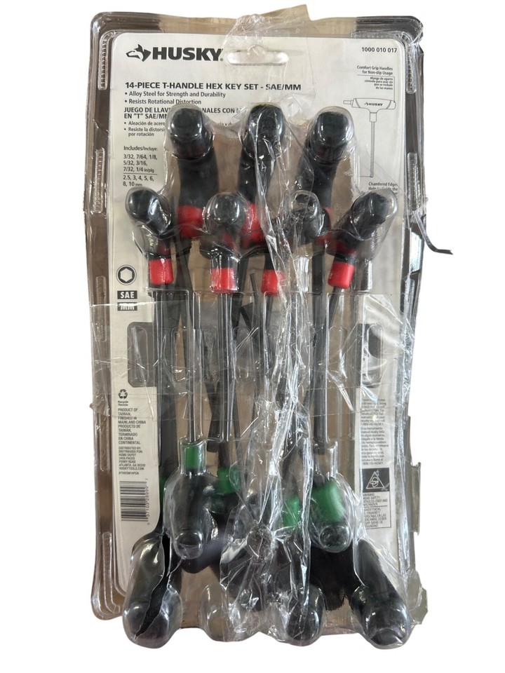 Husky 14-Piece T-Handle Hex Key Set SAE/MM Ergonomic Grip Durable | eBay