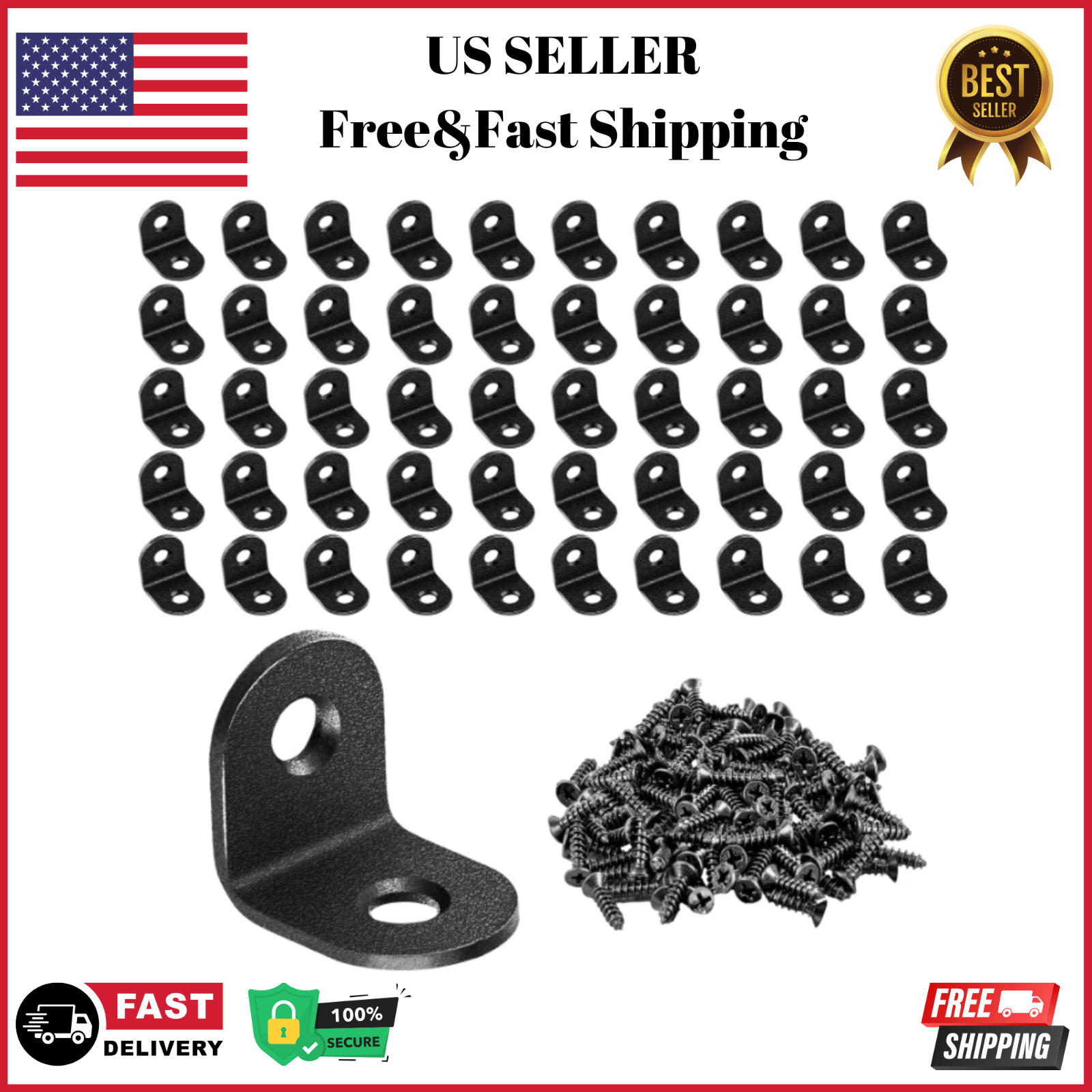 50pack L Bracket Corner Brace Sets Black Stainless Steel 90 Degree ...