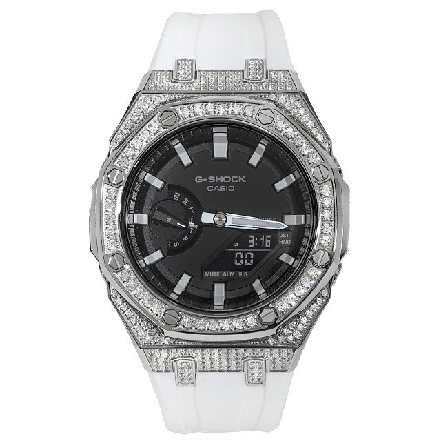 G-SHOCK GA2100 Silver Custom CZ Diamond (Zirconia) Black Dial Casioa ...