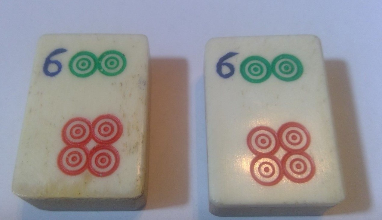 TWO c.1920 MAH-JONG BAMBOO BONE 6 "COINS" TILES REPLACE JOKER MA JONGG ...