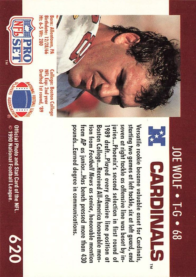 1990 Pro Set Joe Wolf #620 Cardinals | eBay