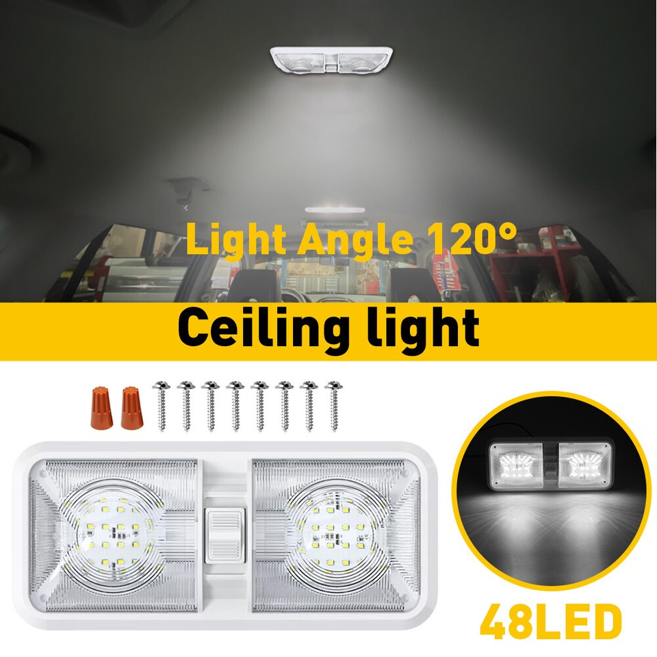 Universal LED Car Vehicle Interior Dome DOUBLE Light Roof Ceiling Lamp ...
