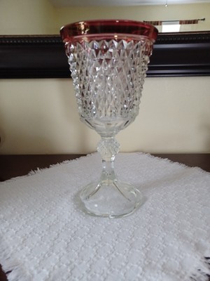 Vintage Indiana Glass Diamond Point Ruby Red Footed Vase | eBay