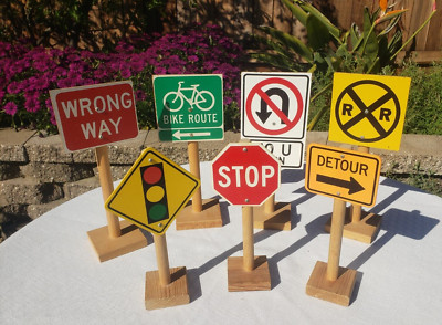 Vtg 80s Wood Traffic Sign 11" Creative Block Play 7 Toy Lot Playthings ...