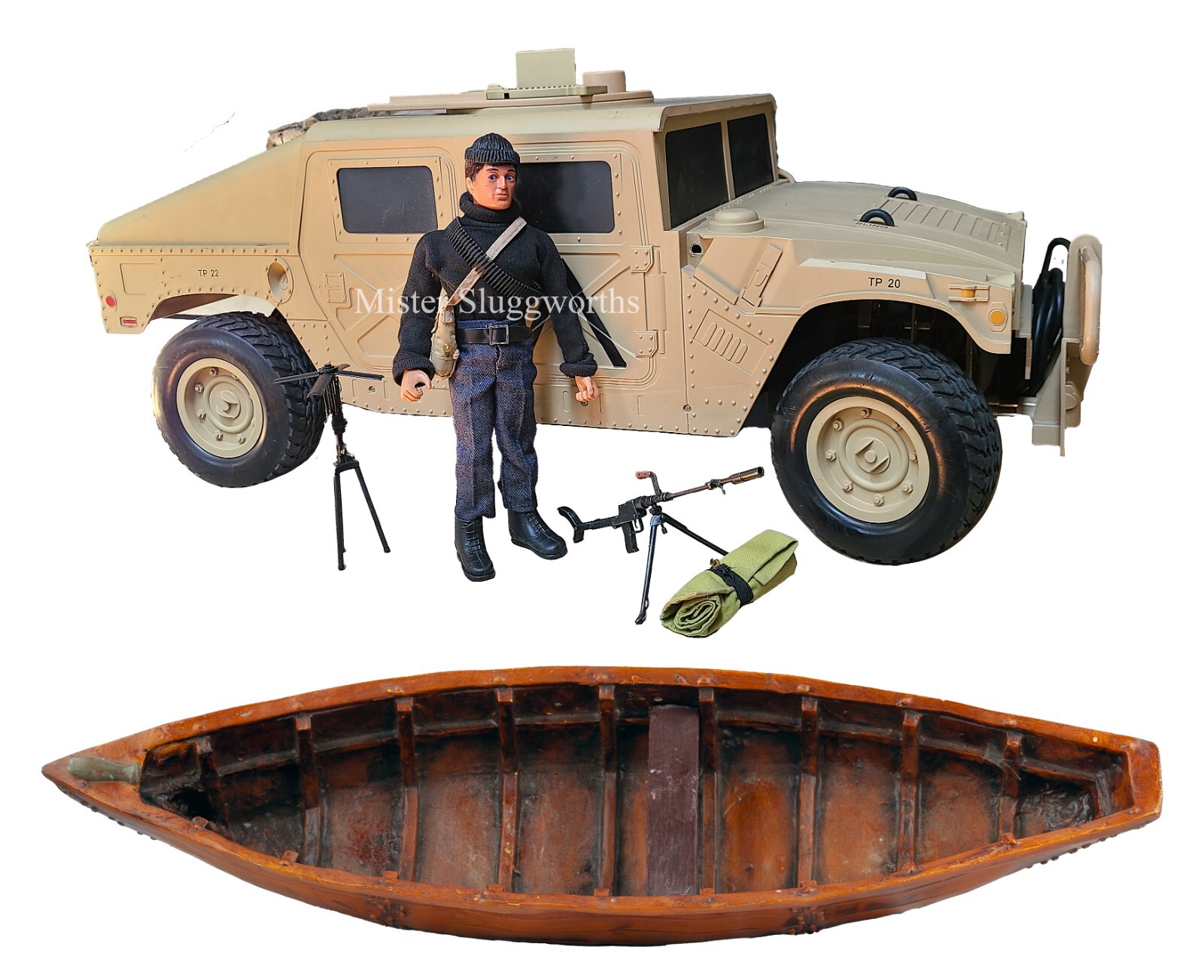 1978 Palitoy Action Man 12" Eagle Eye GI Joe Hummer Jeep Canoe Weapons ...