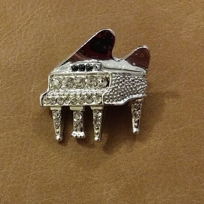 Rhinestone Studded Grand Piano Silver Tone Brooch Pin | eBay