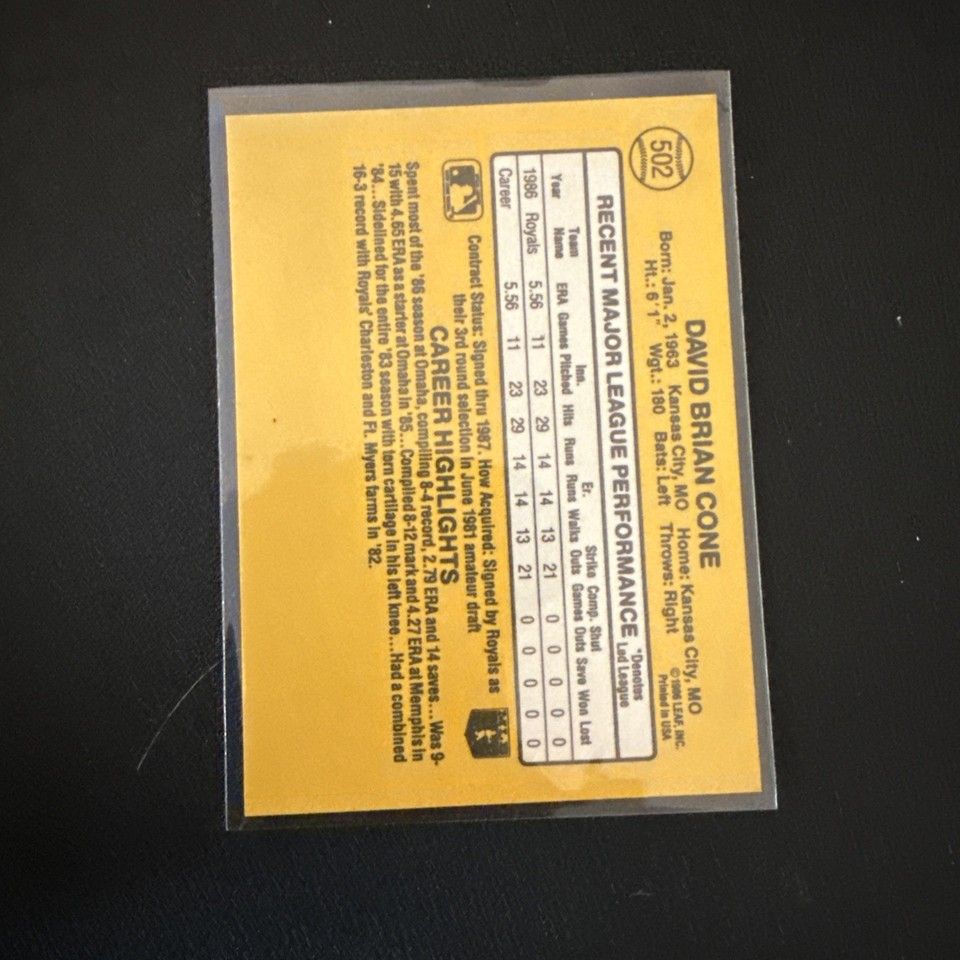 1987 Donruss David Cone Rookie #502 | eBay