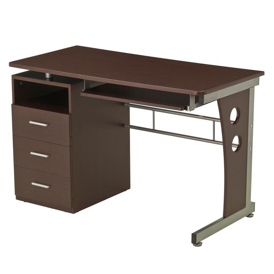30" Height Steel Frame Chocolate Color Computer Desk with Ample Storage ...