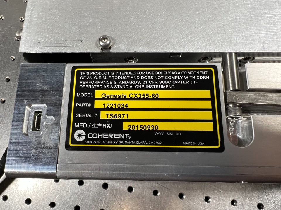 Coherent Genesis CX Compact OEM 355nm 60mW CW UV OPSL Complete Laser ...