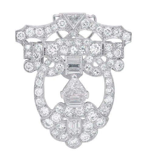 Art Deco 7.19CT Excellent Cut Lab-Created Diamonds Shield Motif Brooch ...