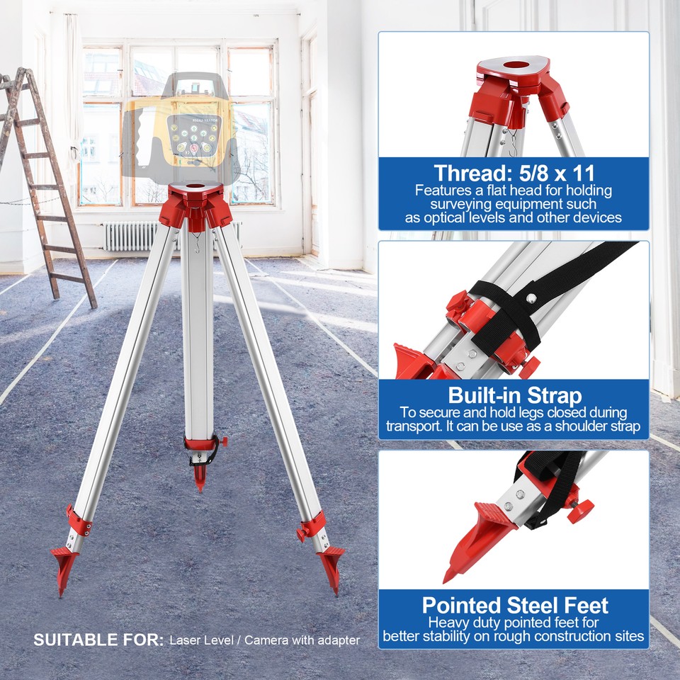 1.65M Survey Tripod 5M Staff Kit for Laser Level Surveying Construction ...