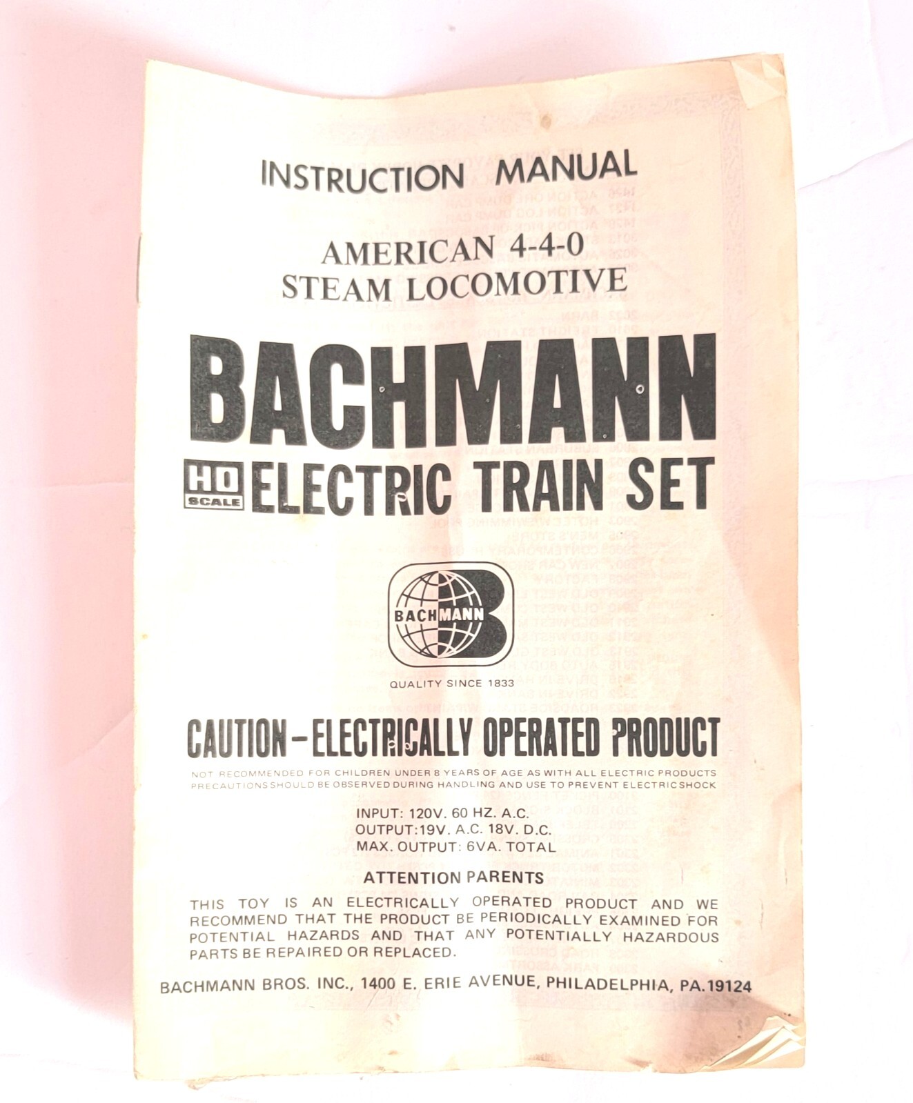 Vintage Bachmann Electric Train Set Manual | eBay