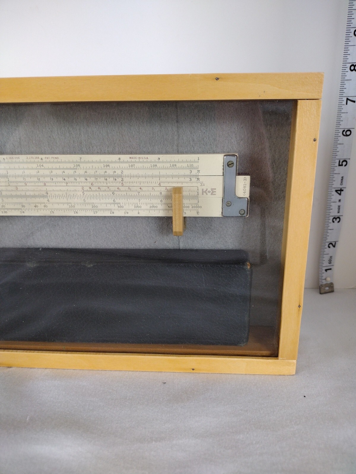 Vintage Keuffel & Esser Slide Rule W/Case, Mounted In Glass & Wood ...