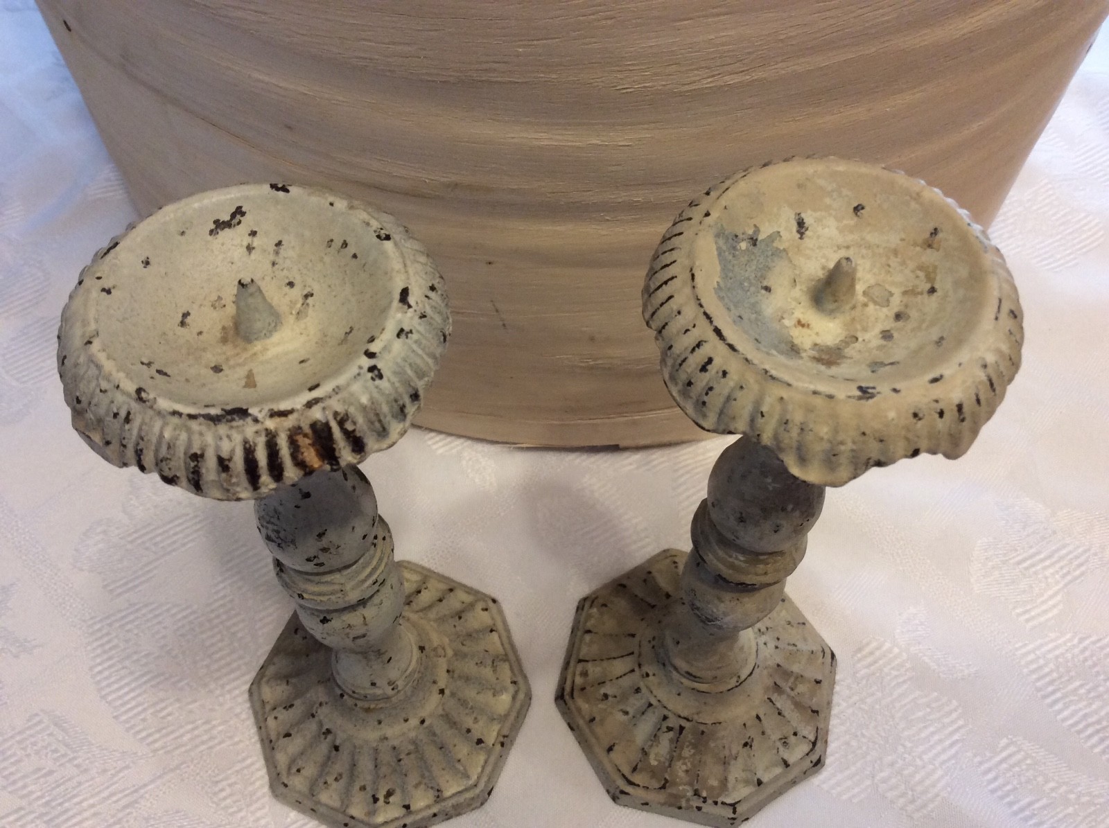 Shabby Vintage Cottage cHic Chippy Paint Iron Garden CandleSticks ...