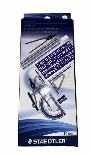 Staedtler•10 Piece Math Set•Tin Case•GEOMETRY Instruments•compass ...