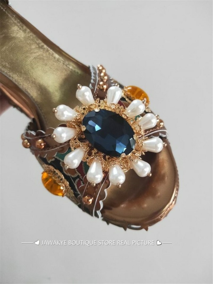 Blue Gemstone Platform Sandals Super High Heel Metal Luxury Party Shoes ...