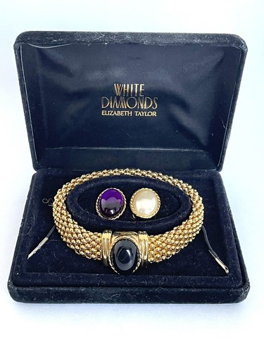 VTG RUNWAY ELIZABETH TAYLOR WHITE DIAMONDS BRACELET GP CHAIN 3 FAUX ...